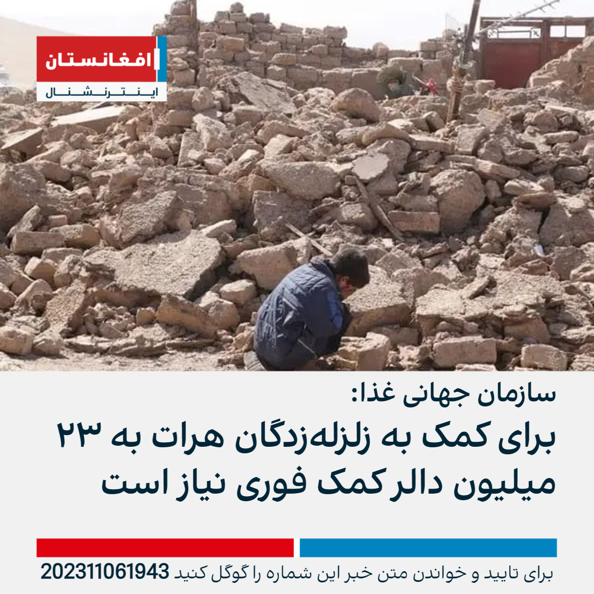 سازمان جهانی غذا برای کمک به زلزلهزدگان هرات به ٢٣ میلیون دالر کمک